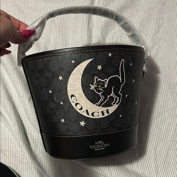 Coach | Bags | Coach Black Bucket Bag With Cat And Moon Design | Poshmark
